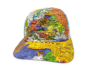 90s World Map Hat - Etsy