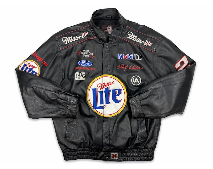 Vintage Miller Lite Jacket 90s NASCAR Rusty Wallace Leather Beer R2 - Etsy