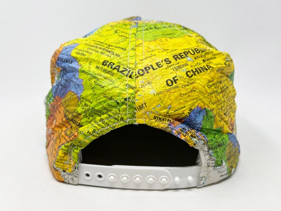Vintage World Map Hat 90s Tyvek Snapback Cap Kurt Cob… - Gem