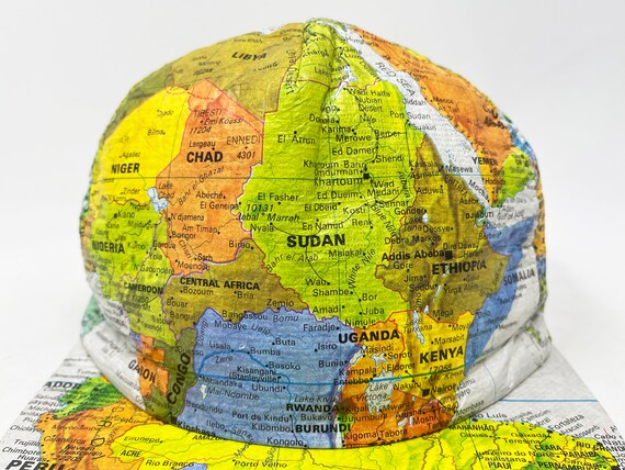 Vintage World Map Hat 90s Tyvek Snapback Cap Kurt Cob… - Gem