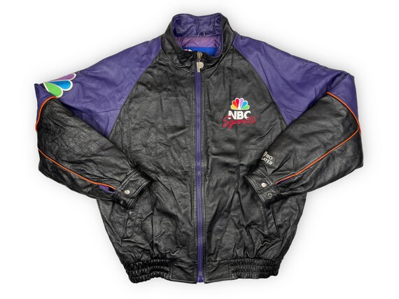 Vintage NBC Sports Leather Jacket 90s Pro Player Hip … - Gem