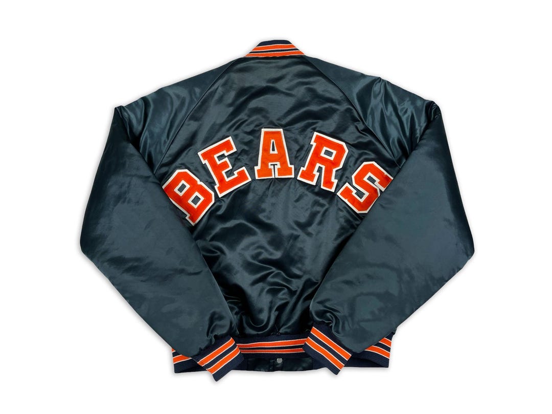 Vintage Chicago Bears Bomber Jacket 80s 90s Satin Chalk Line Spellout ...