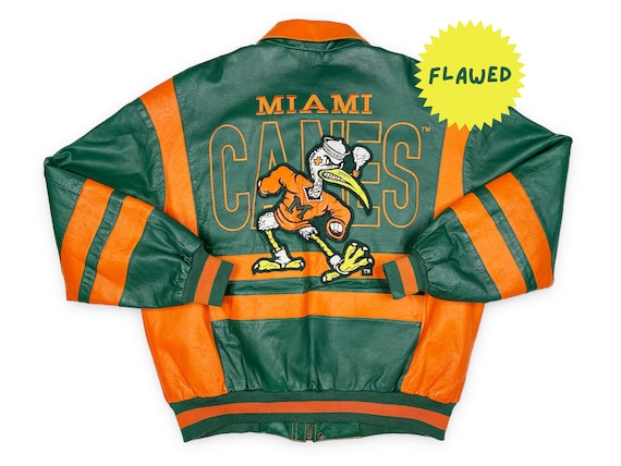 Vintage Miami Hurricanes Leather Jacket 90s NCAA Exce… - Gem
