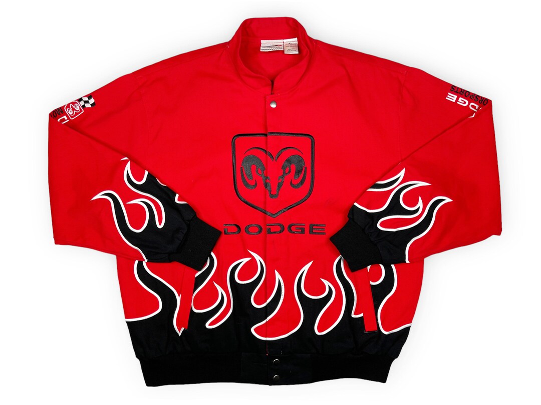 Vintage Dodge Racing Jacket 90s 00s NASCAR Bomber Motorsports Flames R2 ...