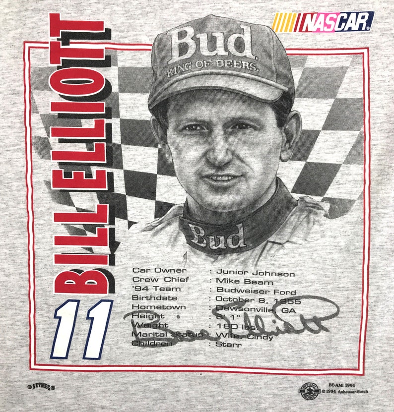 Vintage Bill Elliott Shirt NASCAR Racing Budweiser 90s V9 - Etsy
