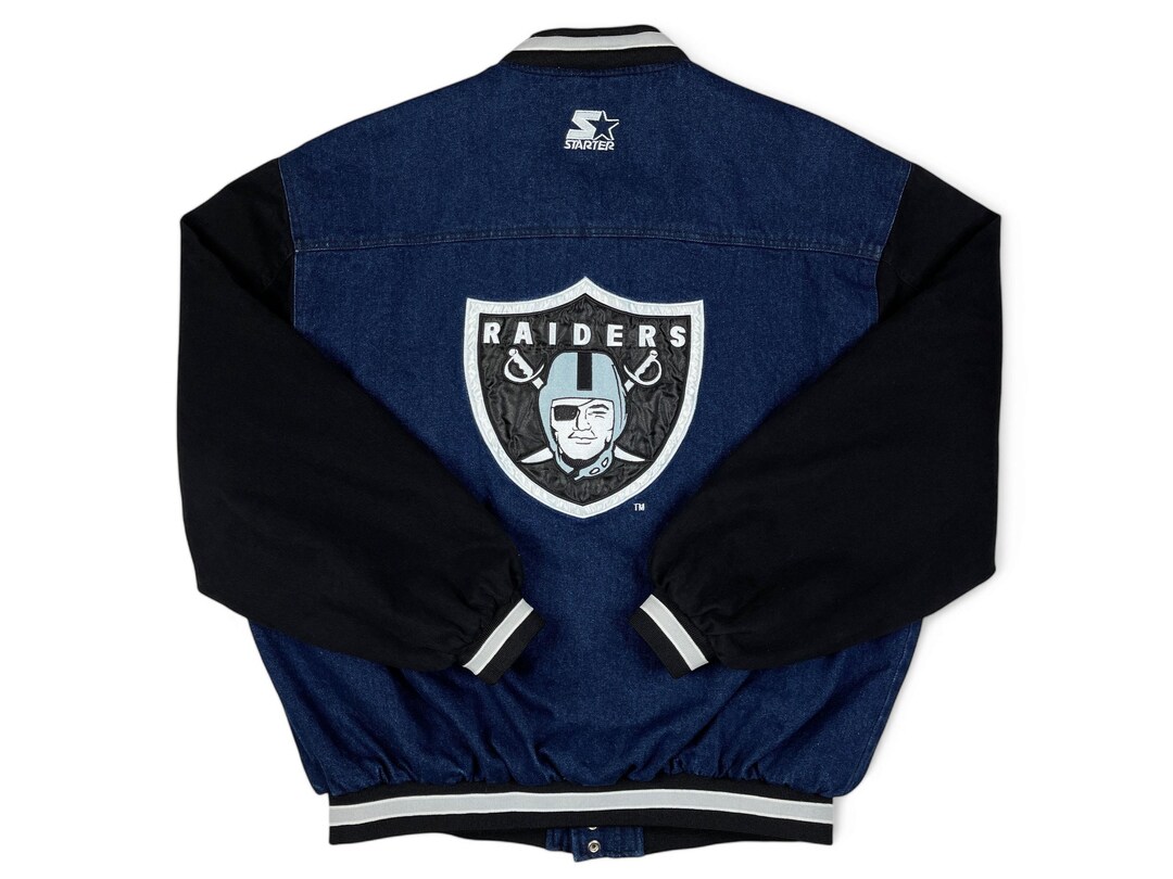 Vintage Oakland Raiders Denim Starter Jacket 90s NFL Varsity Bomber XL ...
