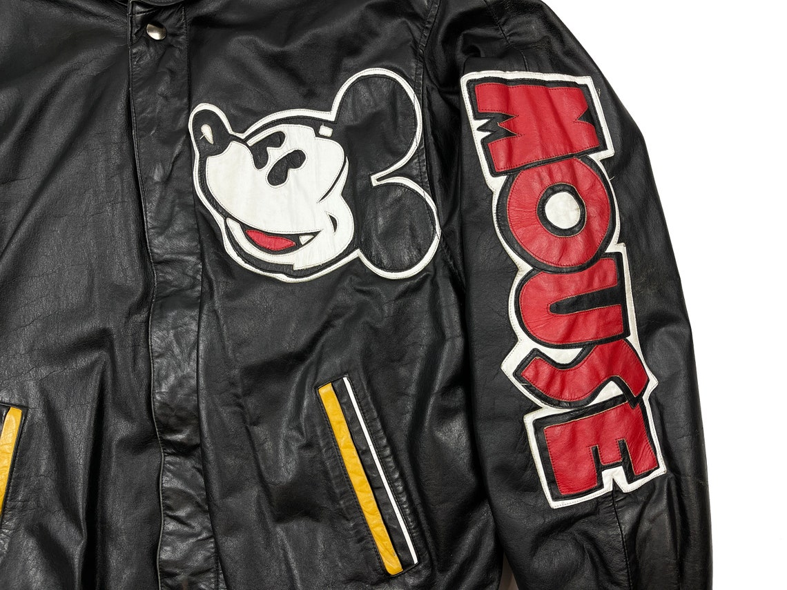 Vintage Mickey Mouse Leather Jacket 90s Disney Bootleg Flawed | Etsy