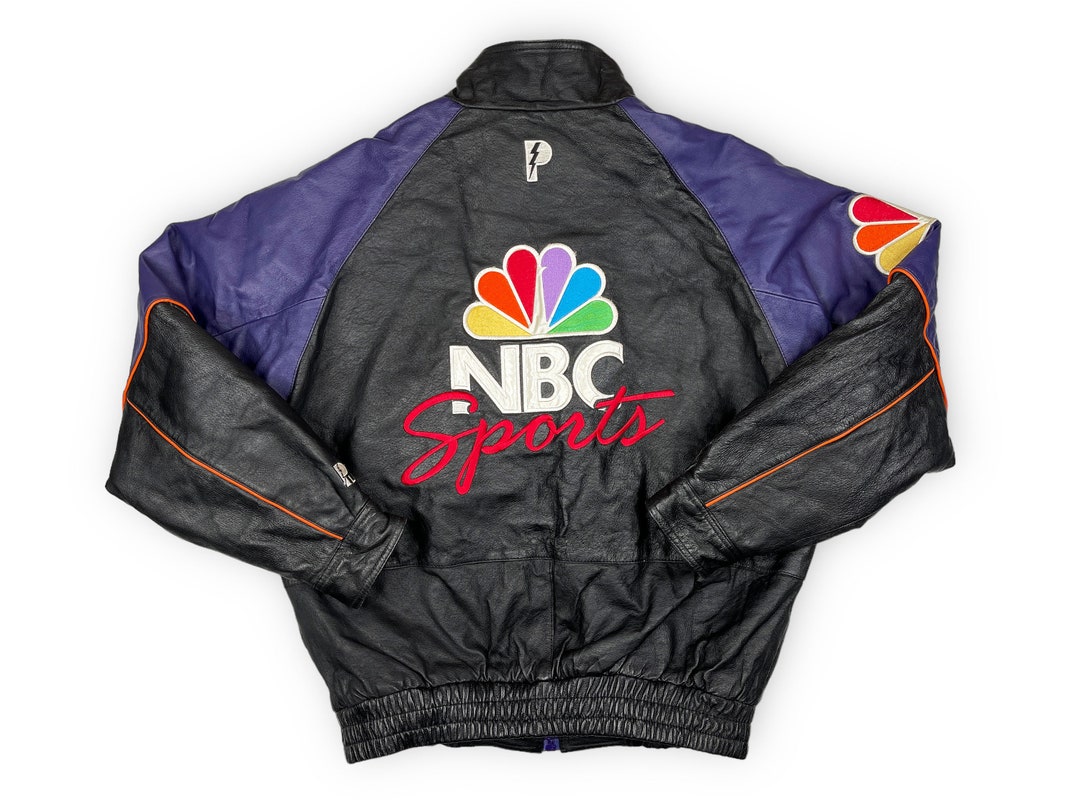 Vintage NBC Sports Leather Jacket 90s Pro Player Hip Hop Peacock Large ...