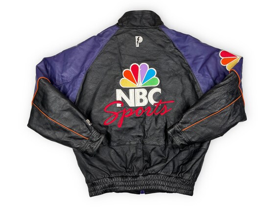 Vintage NBC Sports Leather Jacket 90s Pro Player Hip … - Gem