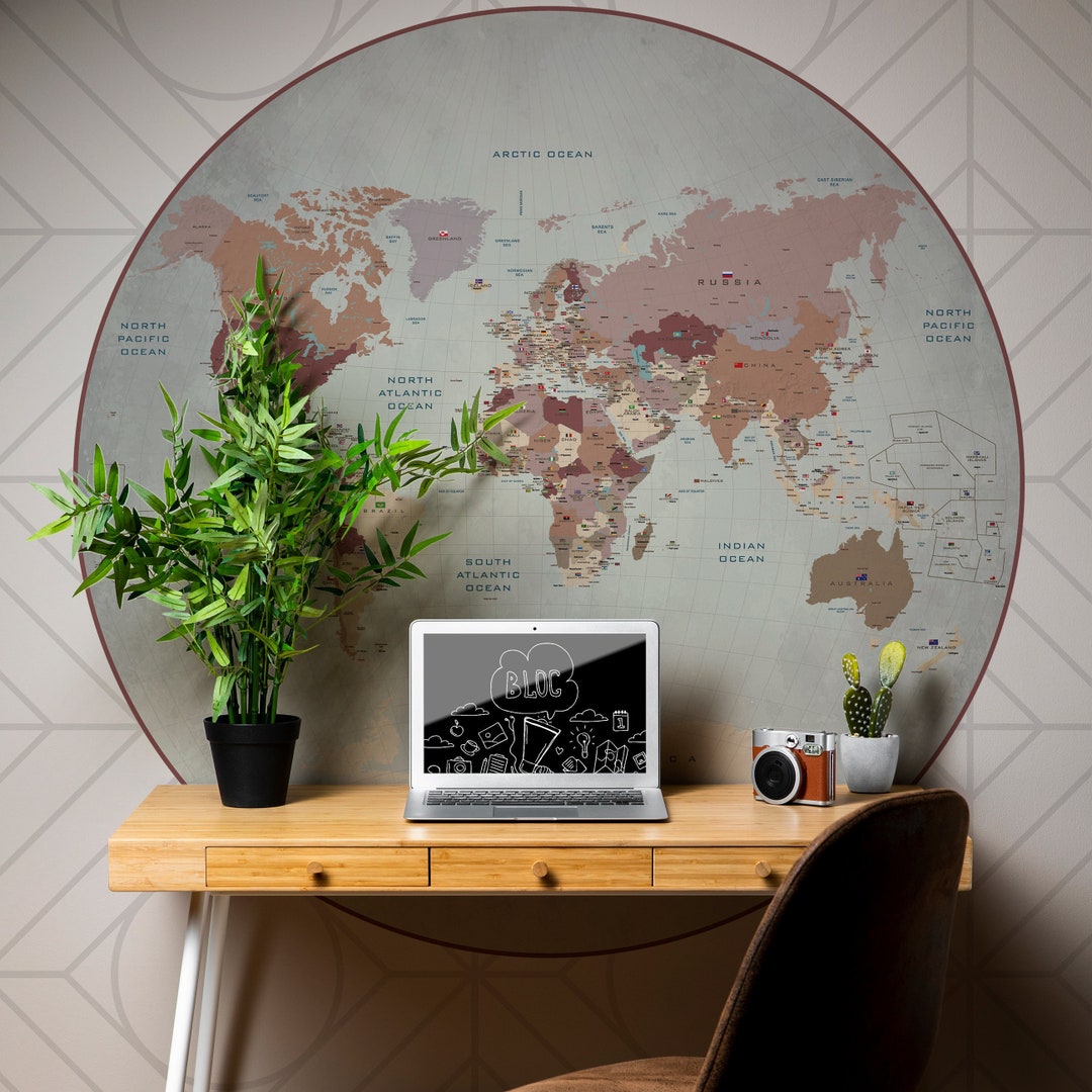 Peel and Stick World Map Wallpaper Mural: Removable Wall Art - Etsy