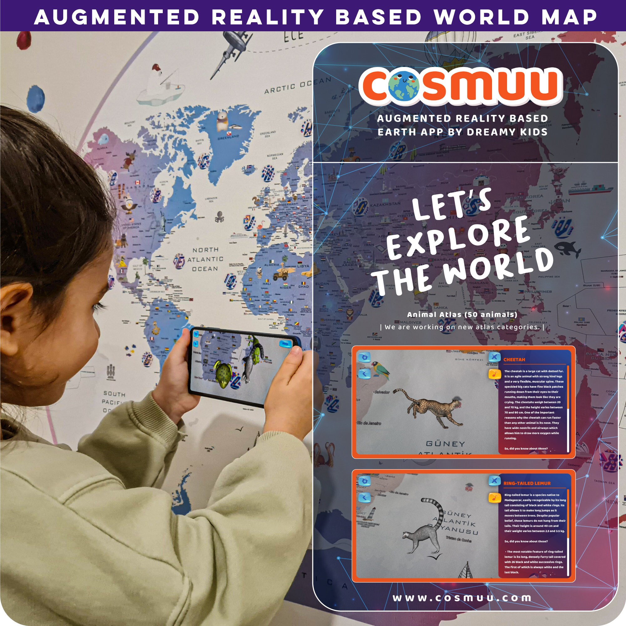 Augmented Reality World Map Wallpaper: Kids Learning, Animals - Etsy UK