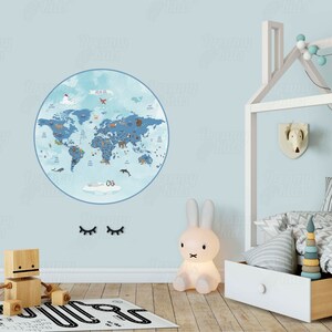 Kids World Map World Map Wallpaper Kids Wallpaper Animals - Etsy