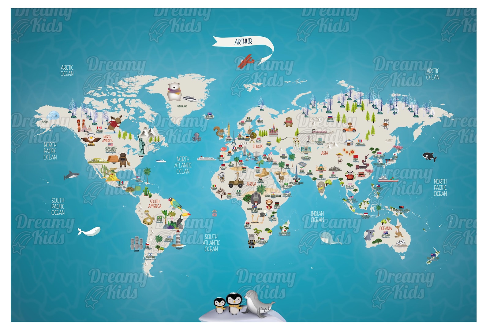 Kids World Map Blue Green World Map Wallpaper Kids - Etsy