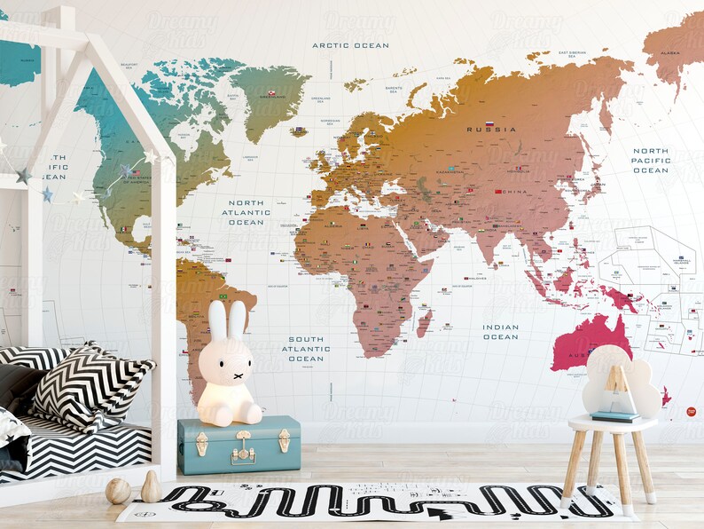 World Map Wallpaper Ramovable Map Wallpaper Peel and Stick | Etsy