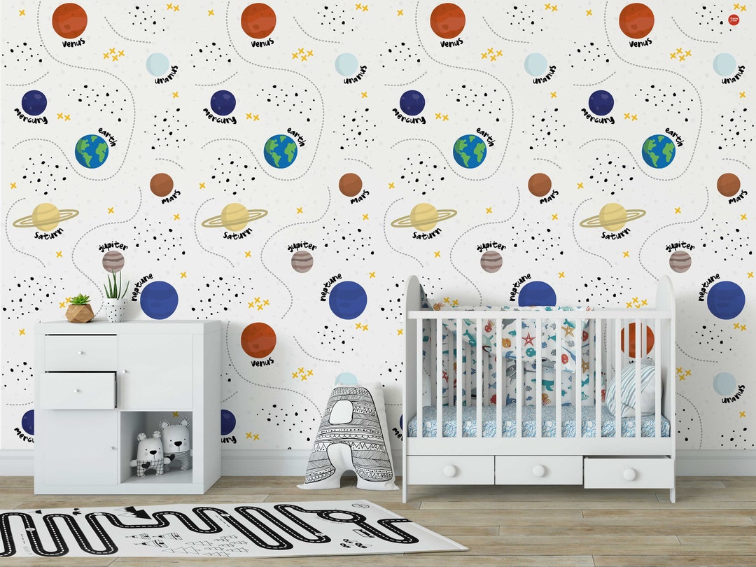 Kids Space Wallpaper Planets Wallpaper Space Wall Mural - Etsy