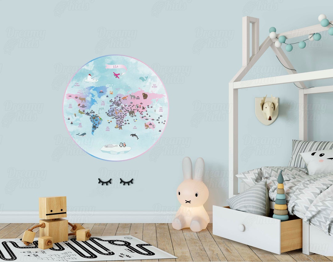 Kids World Map World Map Wallpaper Kids Wallpaper Animals - Etsy