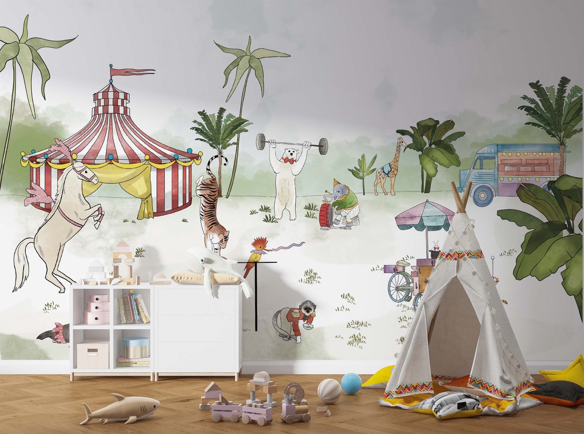 Circus Wallpaper Circus Wall Mural Kids Wallpaper Nursery - Etsy