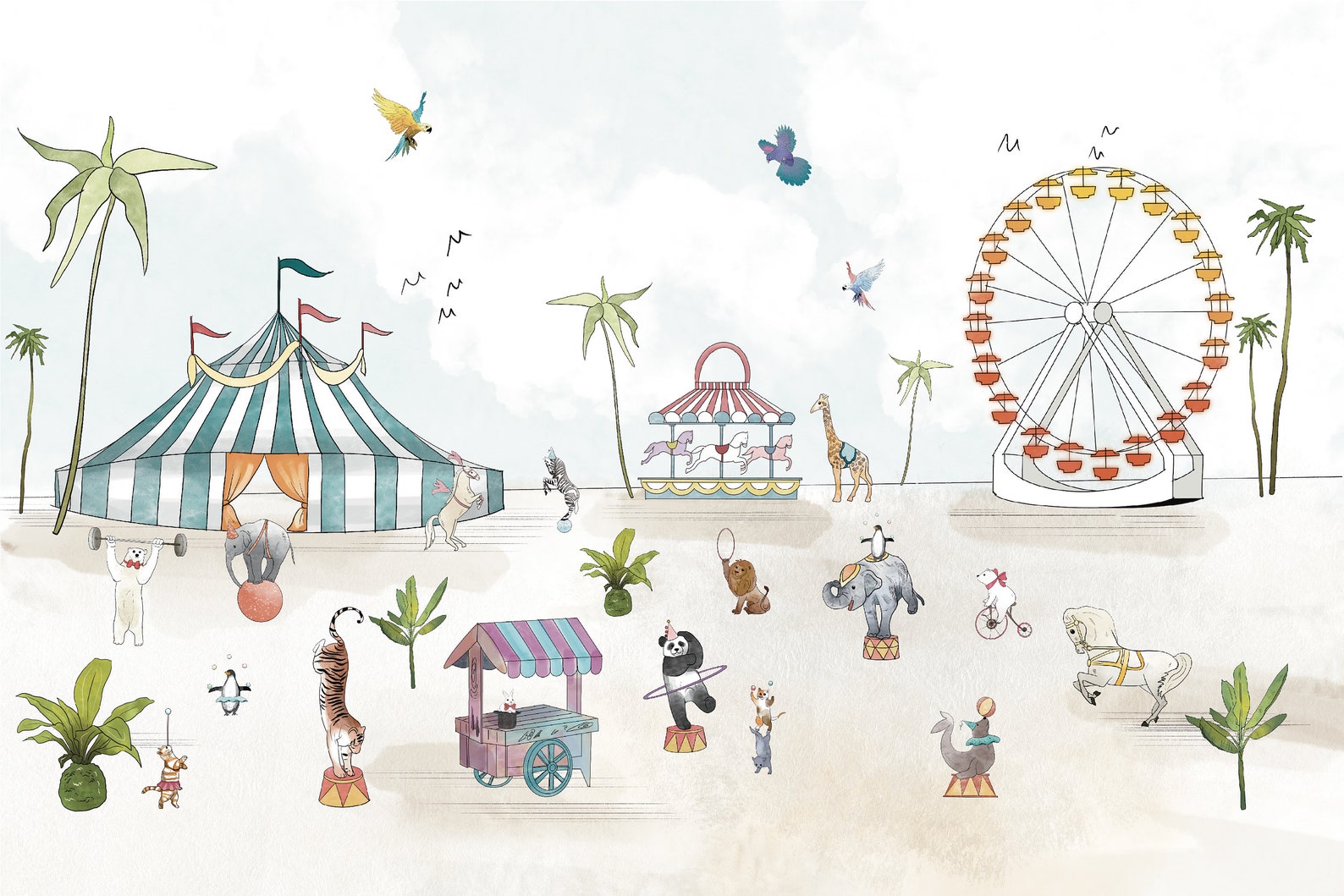 Circus Wallpaper Circus Wall Mural Kids Wallpaper Nursery - Etsy