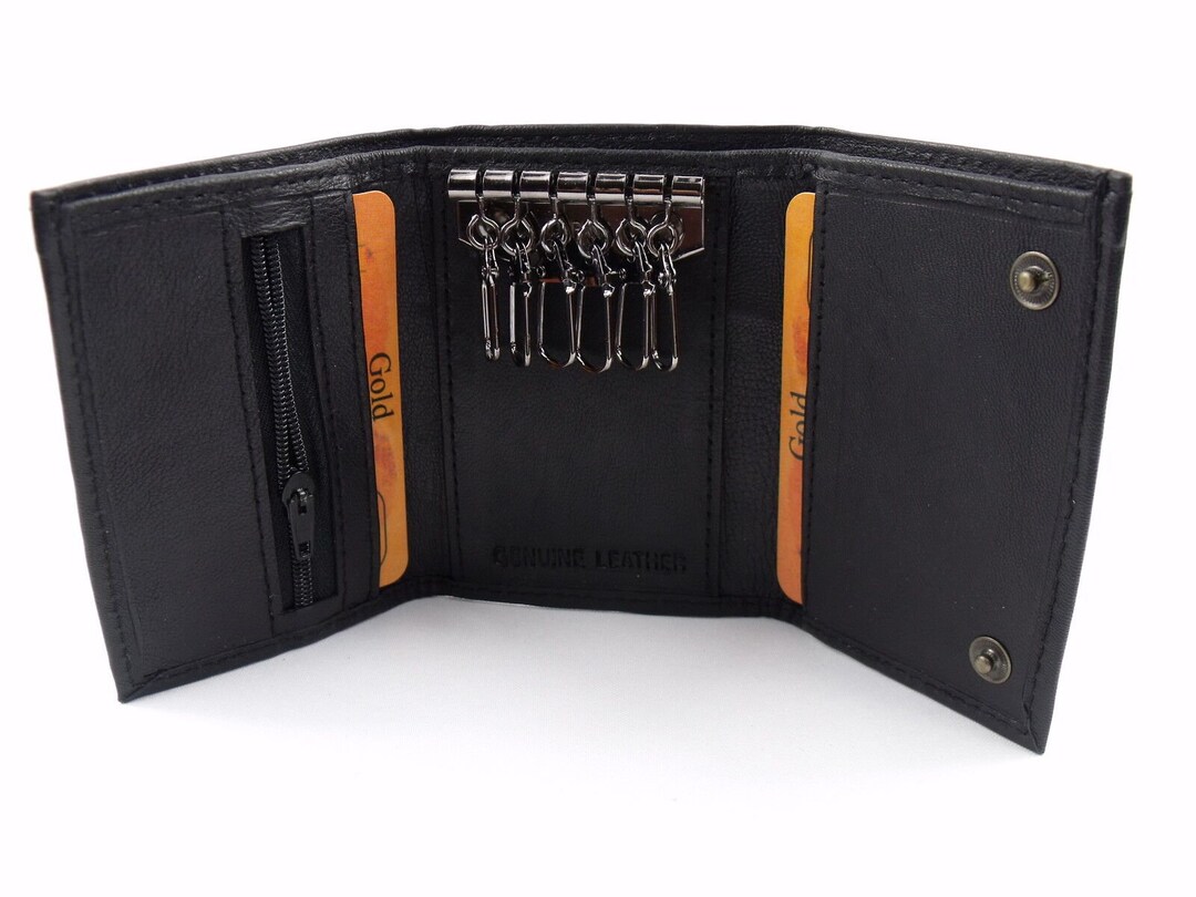 Luxury Soft Black Leather Key Holder Credit Card Holder Coin Pouch ...