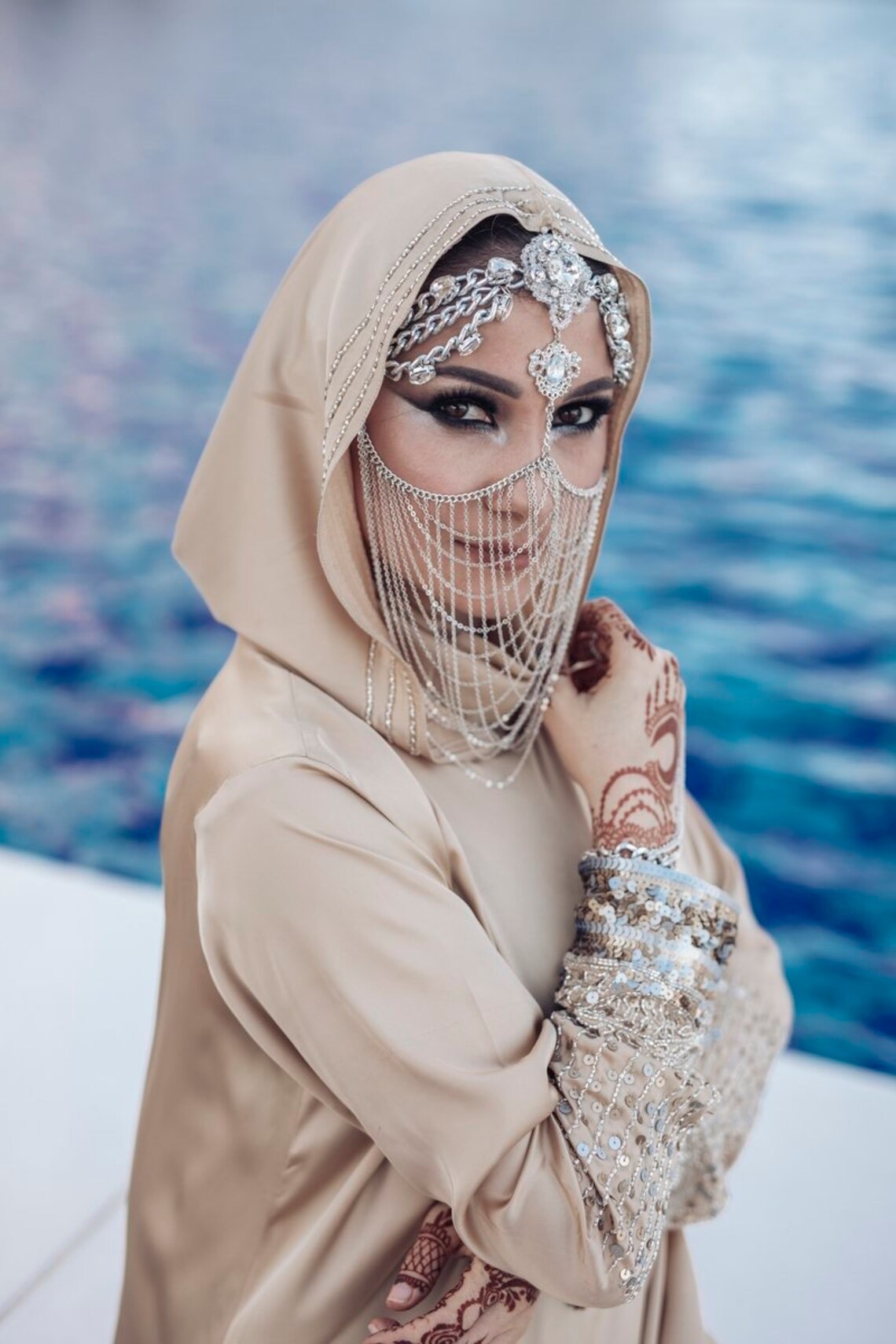 Arabian burqa mask Hand bracelet Face chain for women Islamic | Etsy