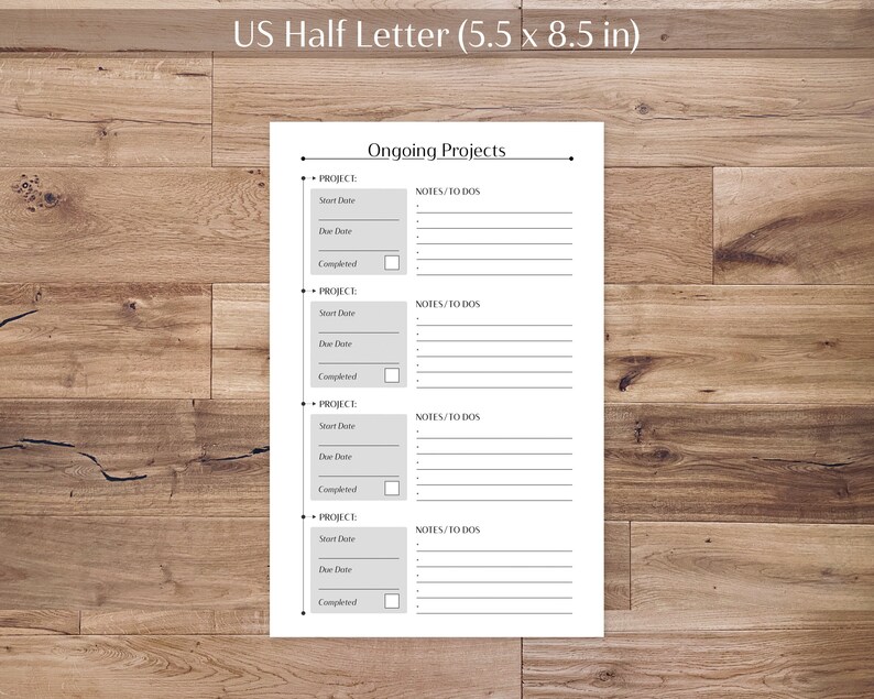 Ongoing Projects Printable | A4 A5 US Letter US Half Letter | Project ...