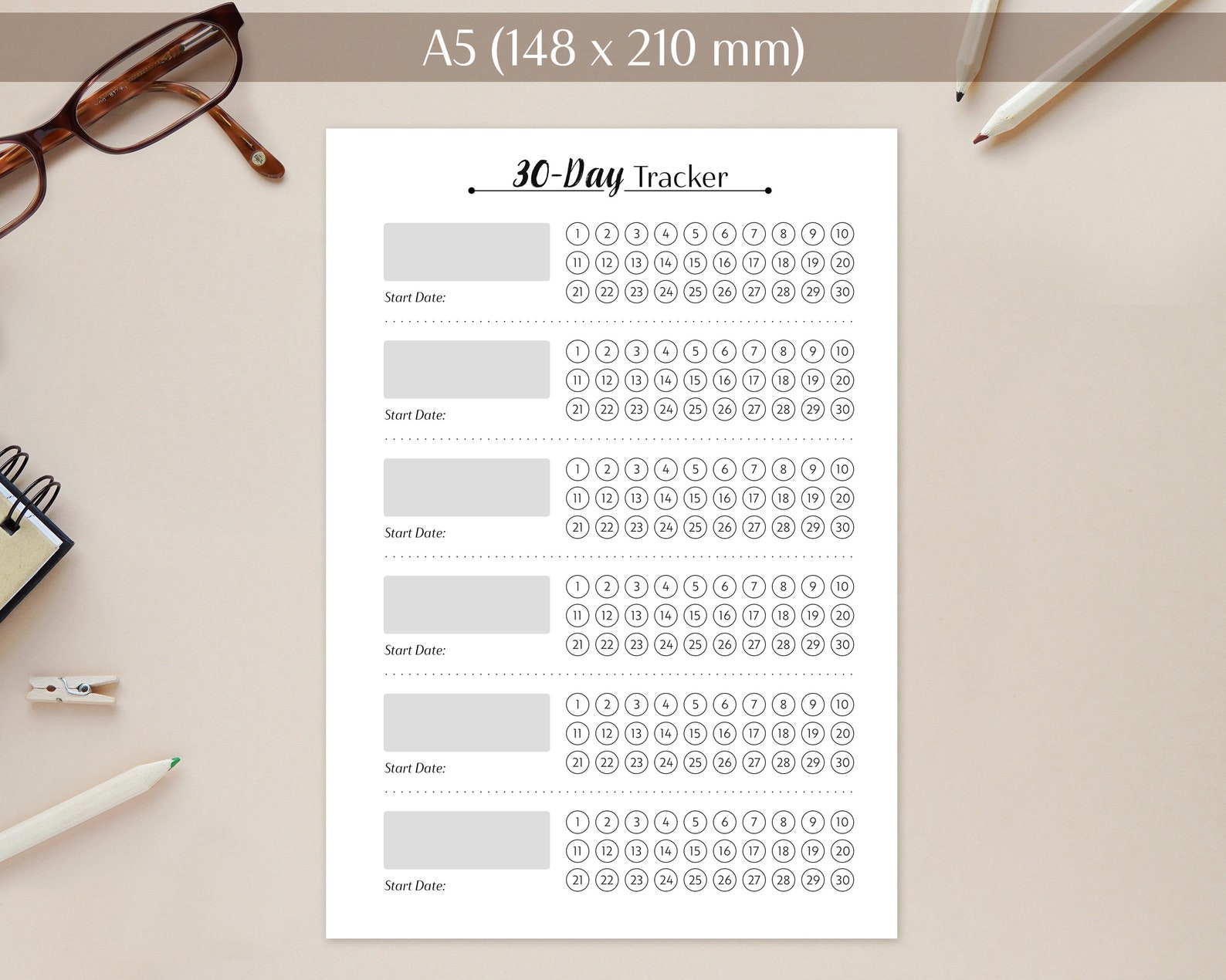 30 Day Tracker Printable A5 / US Half Letter 30 Day - Etsy