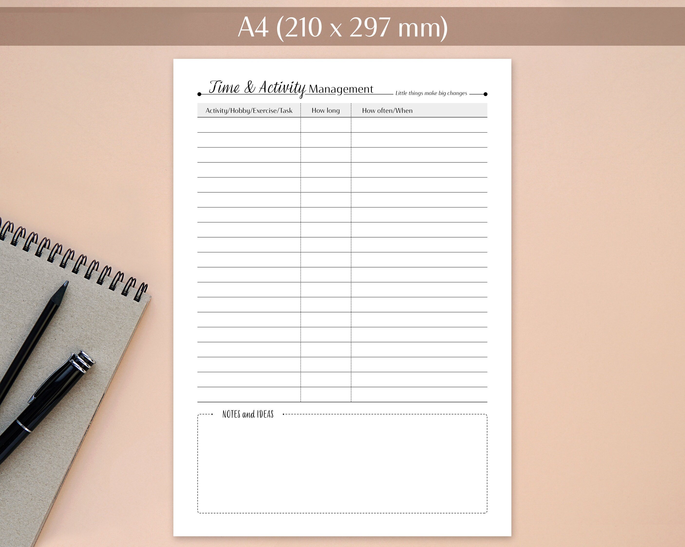 Time & Activity Management Printable A4 A5 US Letter US Half Letter ...
