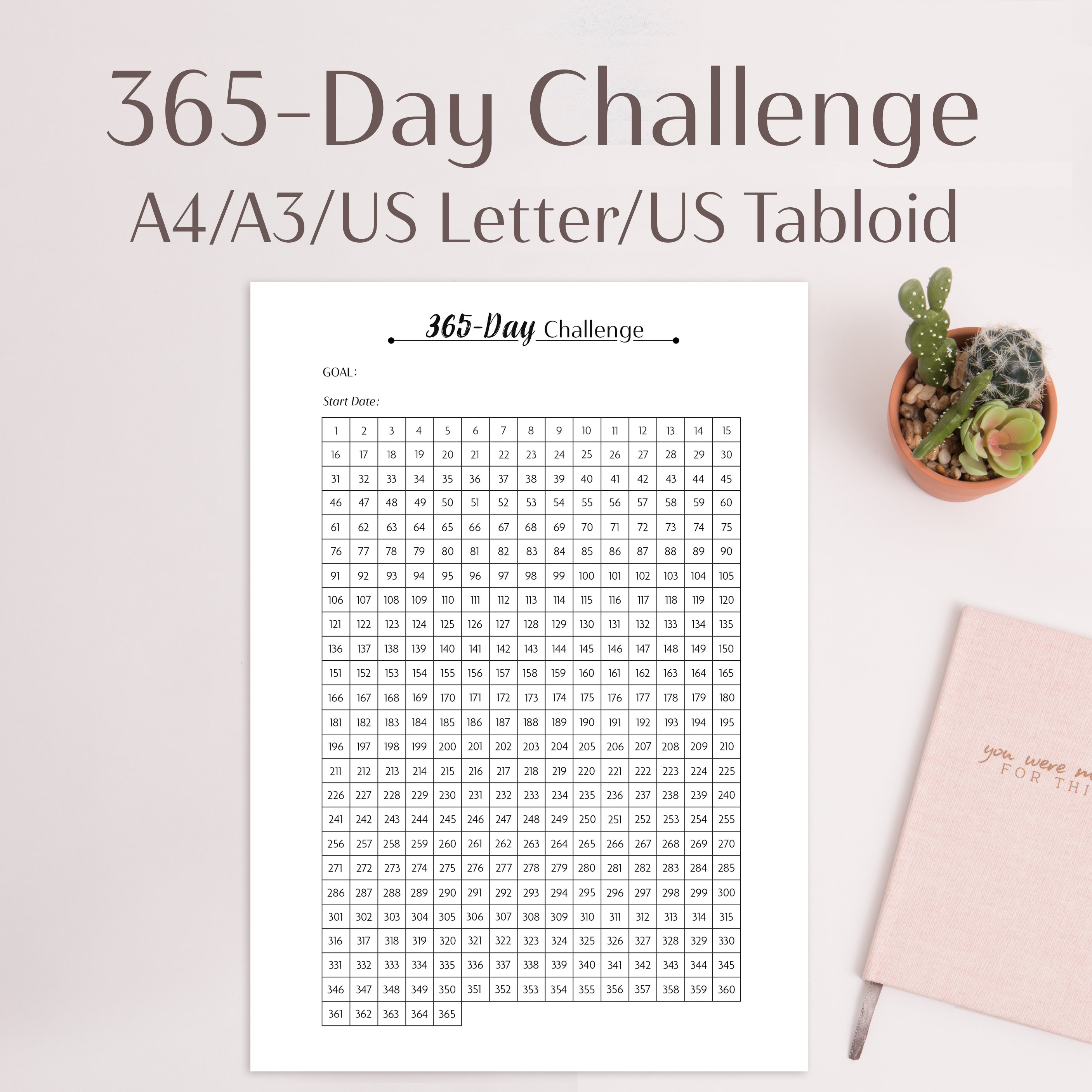 365 Day Challenge Printable | A3 A4 US Tabloid US Letter | 365 Trackers ...