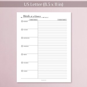 Week at a Glance Printable | A4 A5 US Letter US Half Letter | Weekly ...