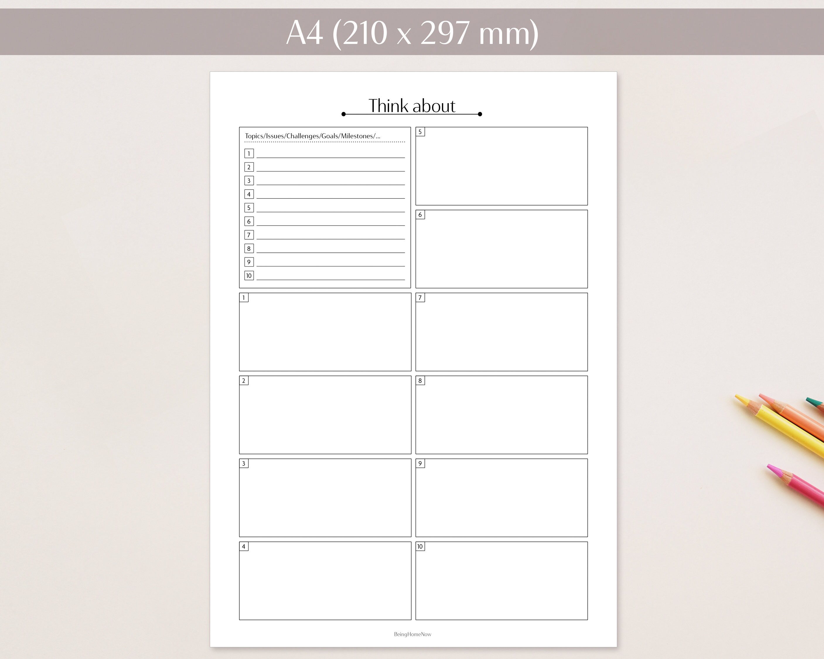 Think About Planner Printable Brain Dump A4 A5 US Letter US Half Letter ...