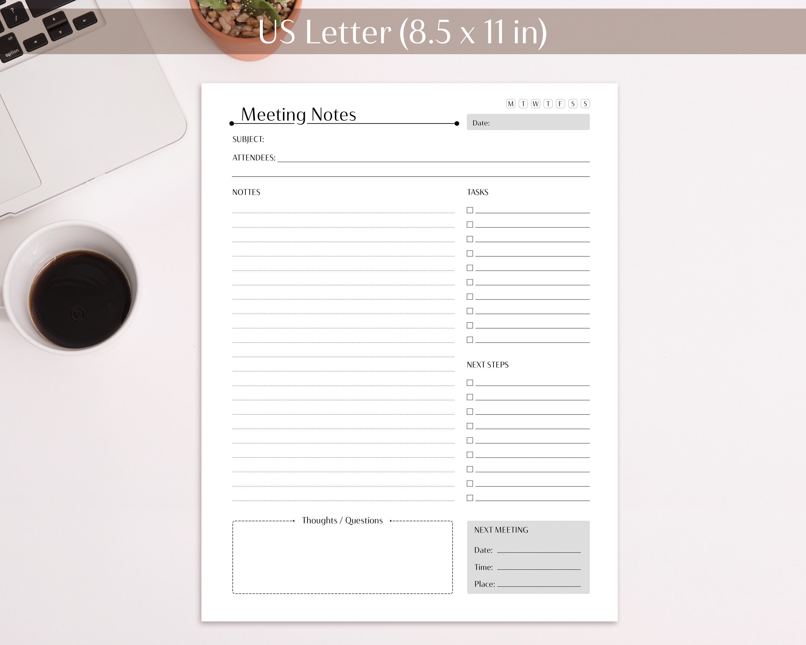 Meeting Notes Printable | A4 US Letter | Meeting Minutes | Downloadable ...