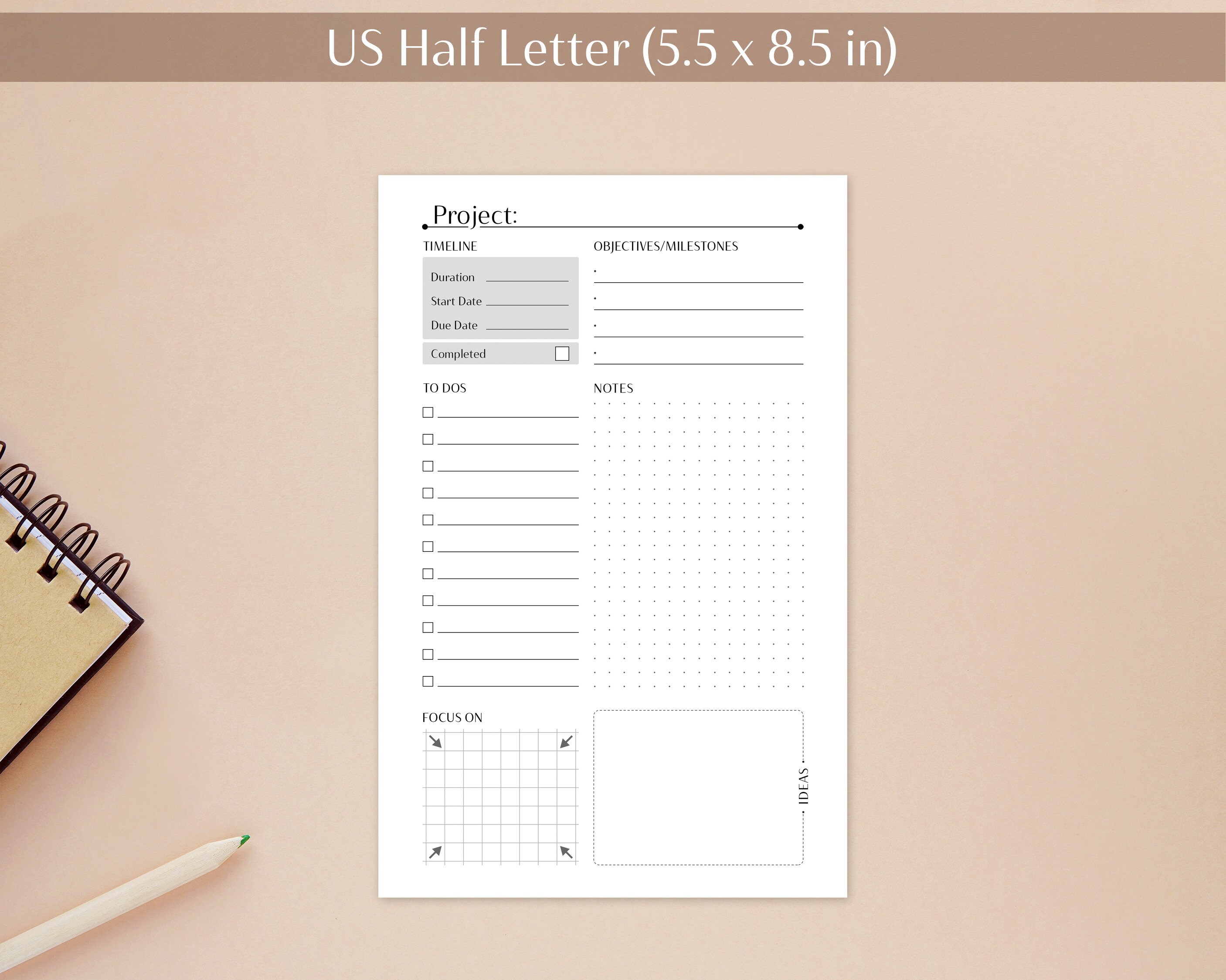 Project Planner Printable | A4 A5 US Letter Half Letter | Productivity ...