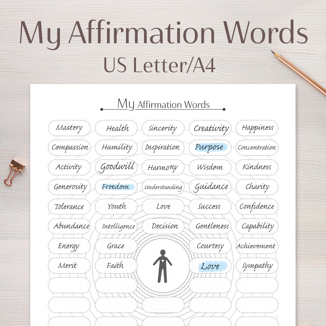 My Affirmation Words Printable | Mindful Planner | US Letter A4 | Daily ...
