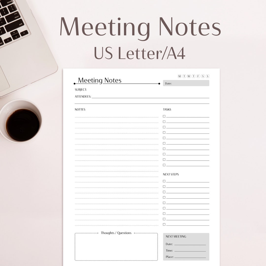 Meeting Notes Printable | A4 US Letter | Meeting Minutes | Downloadable ...