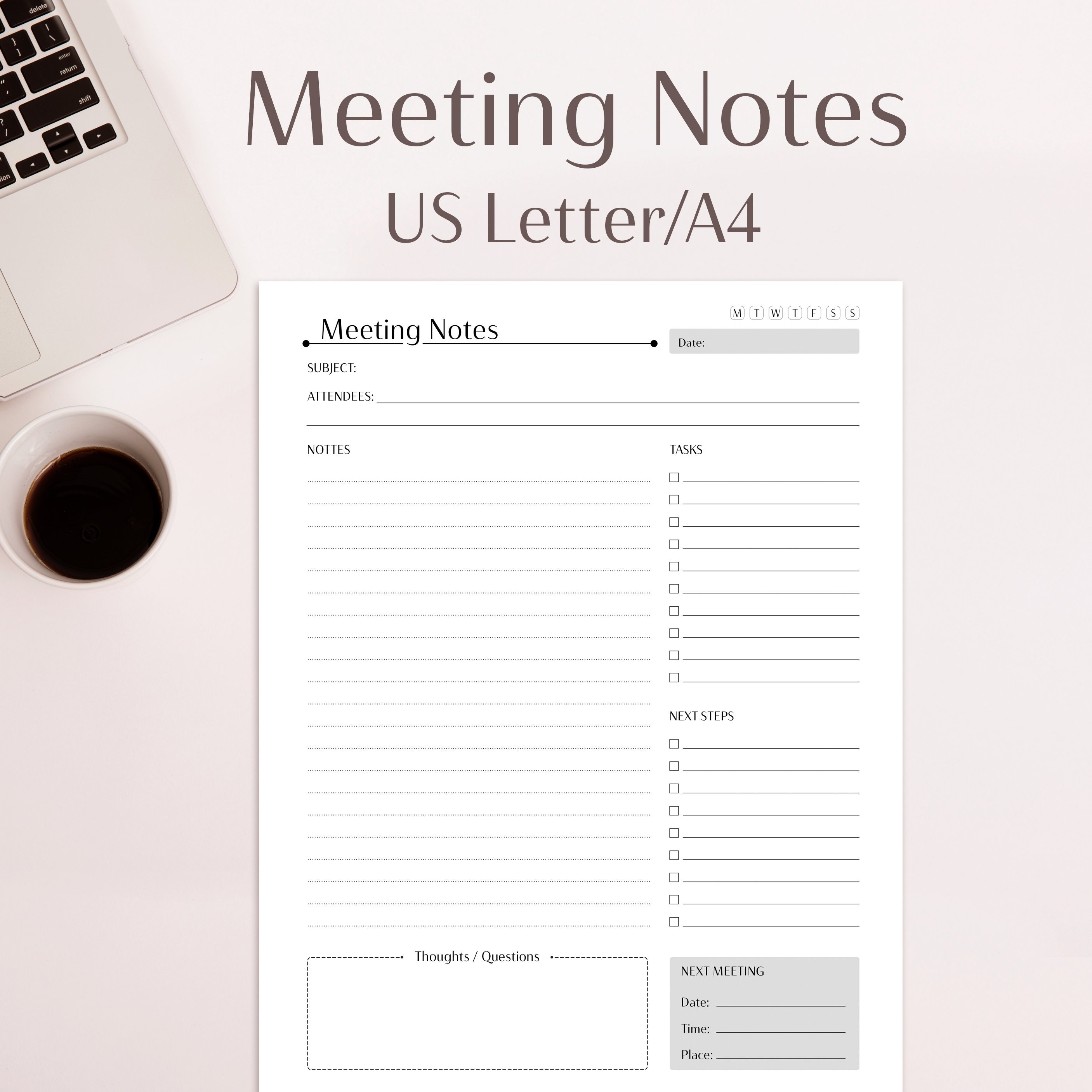 Meeting Notes Printable | A4 US Letter | Meeting Minutes | Downloadable ...