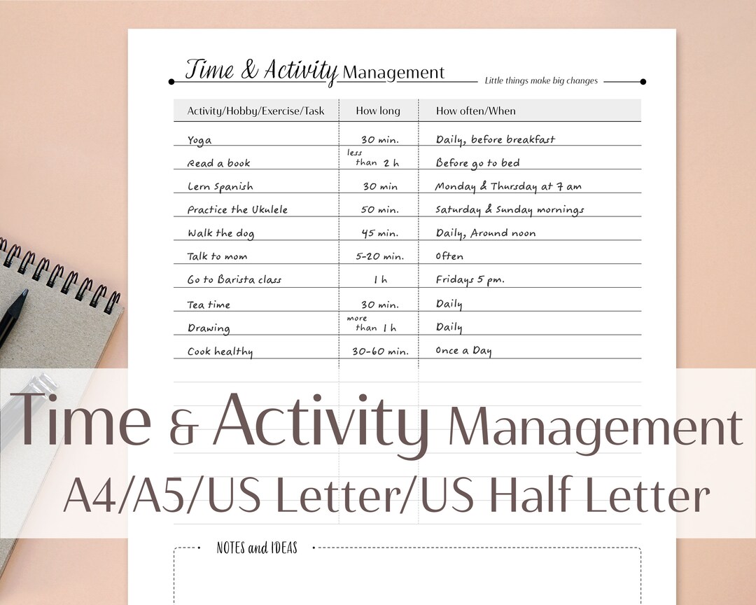Time & Activity Management Printable A4 A5 US Letter US Half - Etsy
