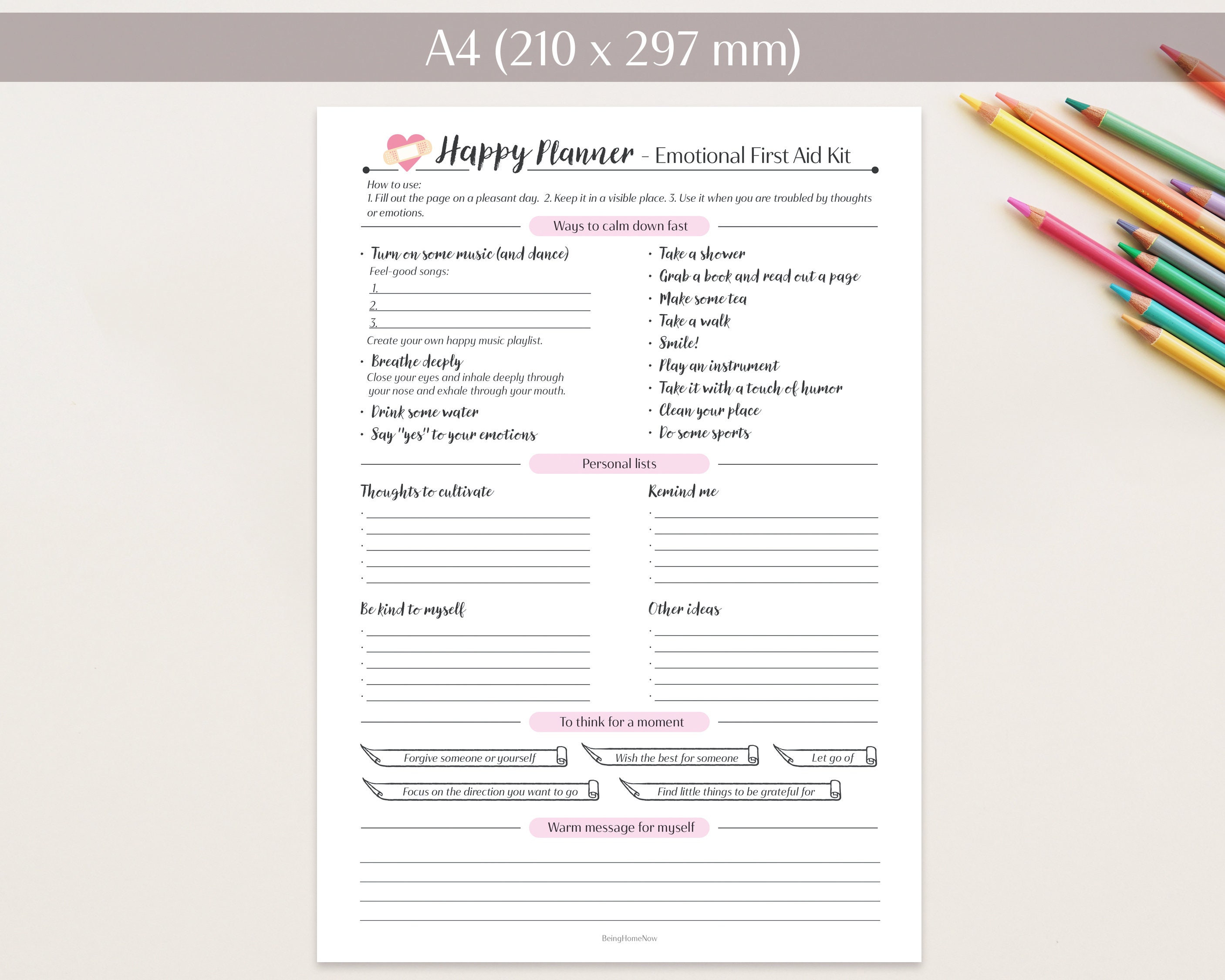 Happy Planner | Emotional First Aid Kit Checklist Printable | First Aid ...