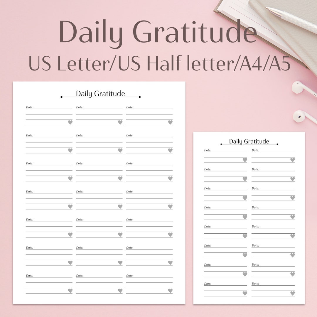 Gratitude Journal Printable | US Letter Halfletter A4 A5 | 30-day ...