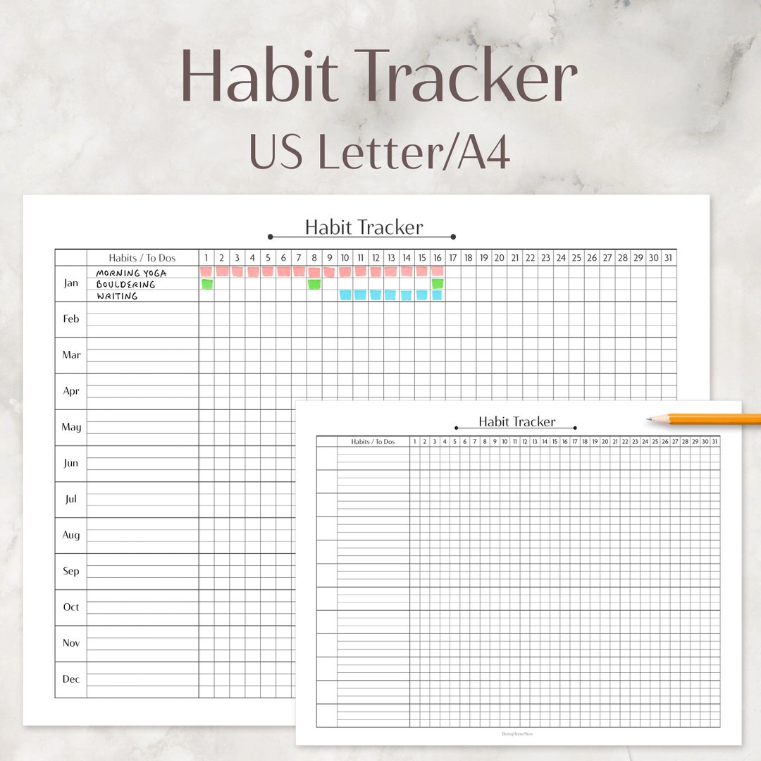 12 Month Habit Tracker Printable | A4 US Letter | 365 Day Challenge ...