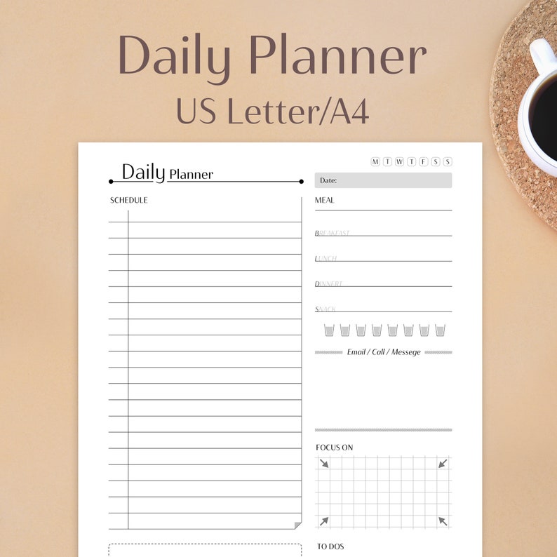 Daily Planner Printable A4 A5 US Letter US Half Letter to - Etsy