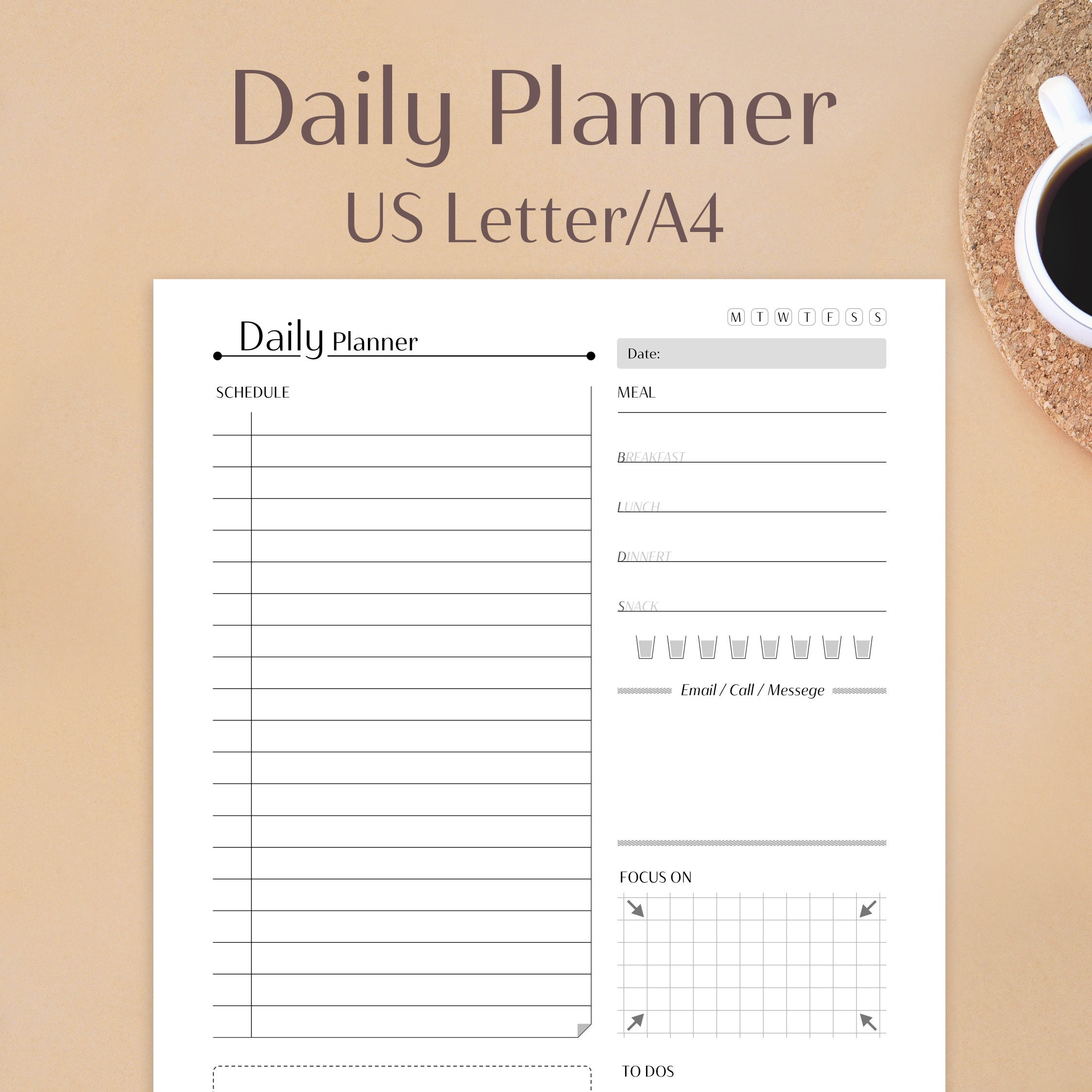 Daily Planner Printable A4 A5 US Letter US Half Letter to - Etsy