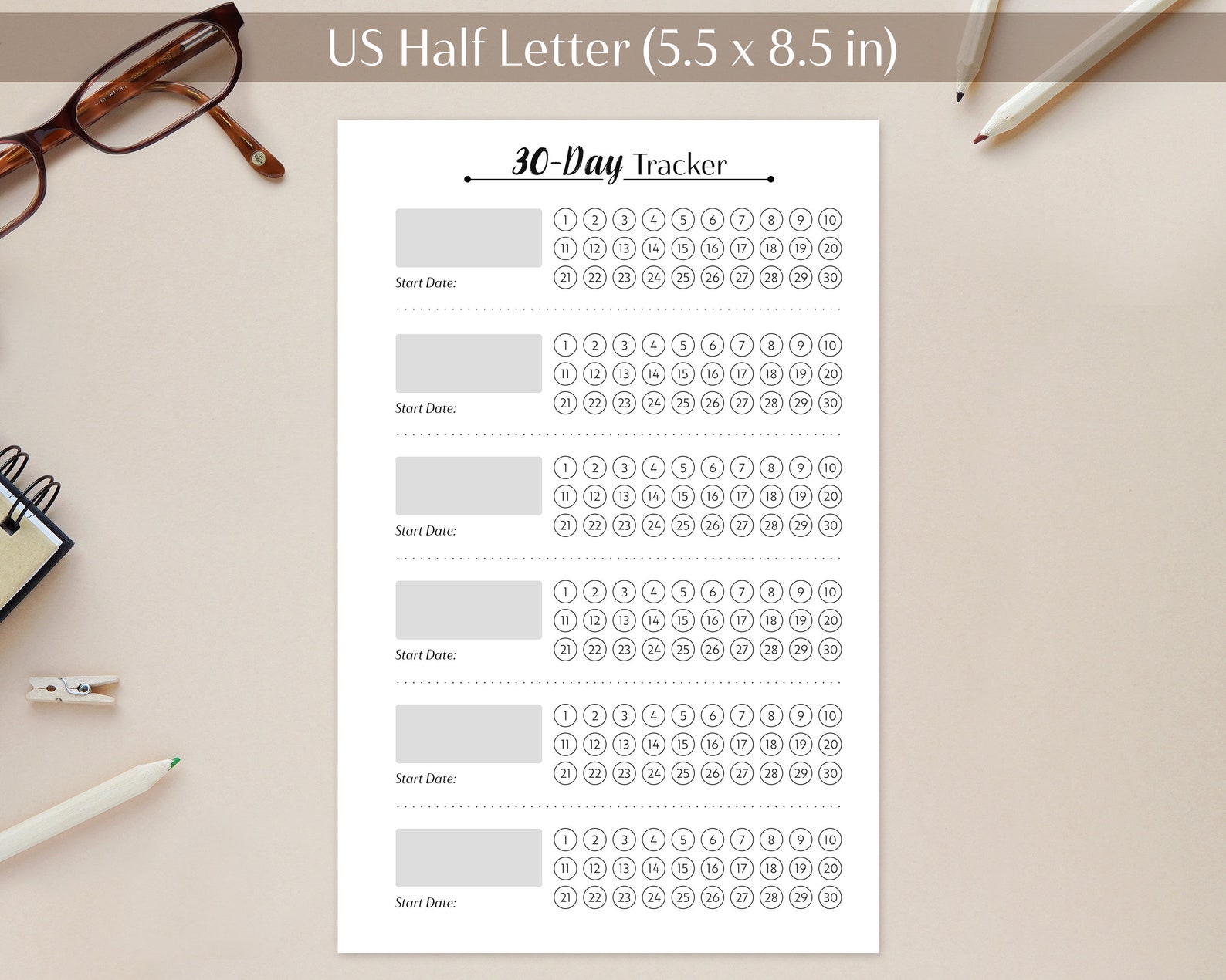30 Day Tracker Printable A5 / US Half Letter 30 Day | Etsy