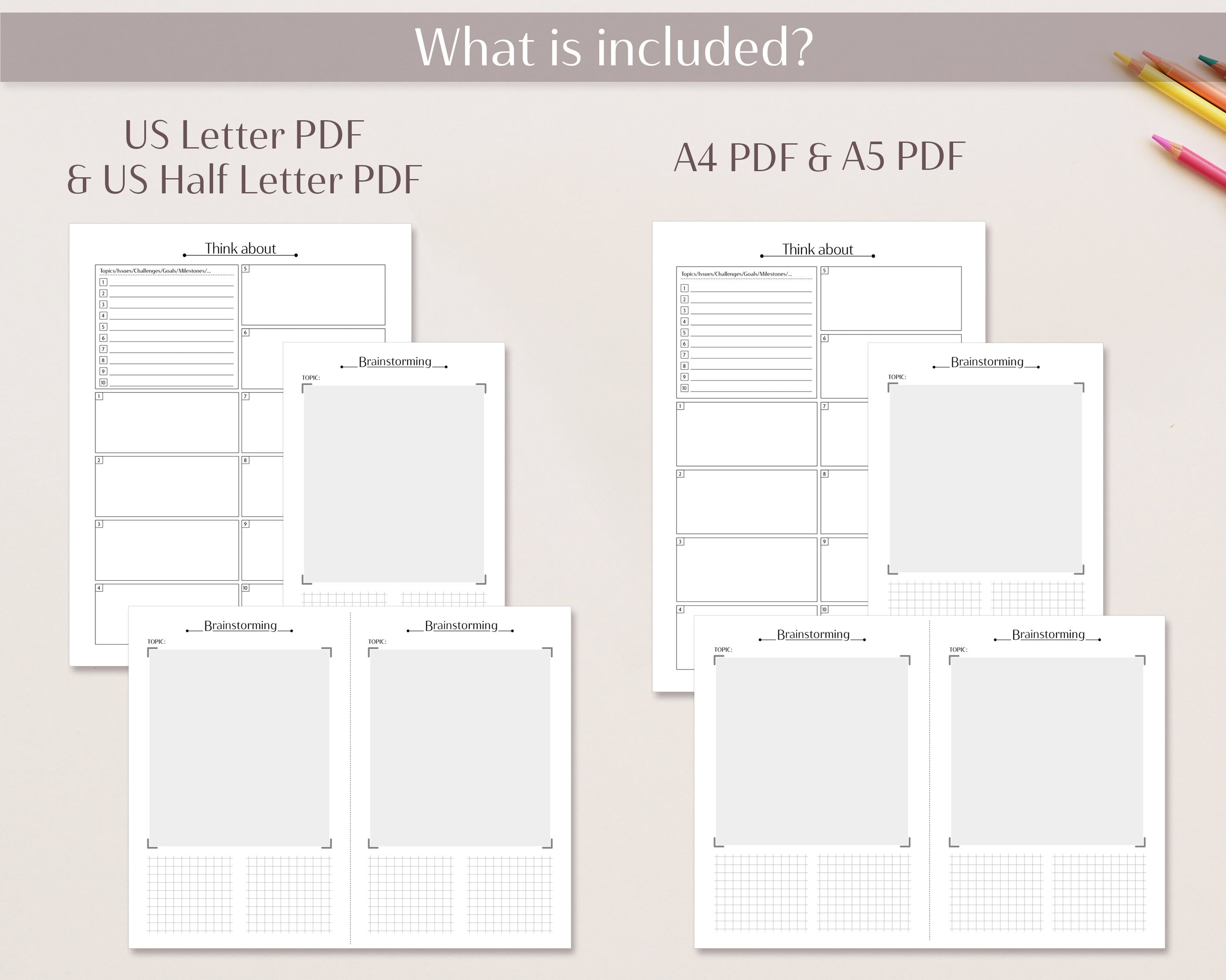 Think About Planner Printable Brain Dump A4 A5 US Letter US Half Letter ...