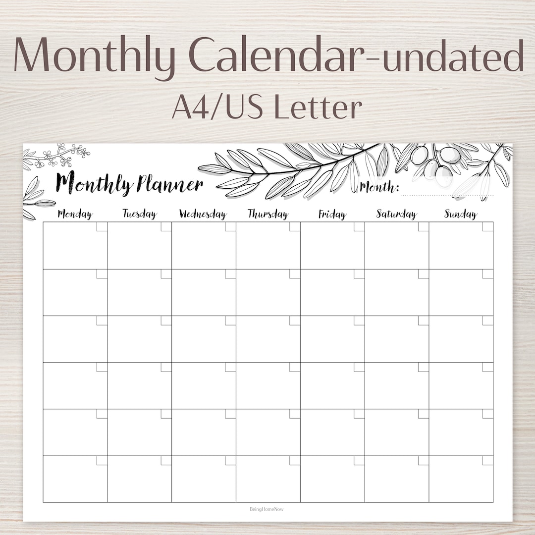 Monthly Planner Printable Undated Calendar Monthly Planner Monthly ...