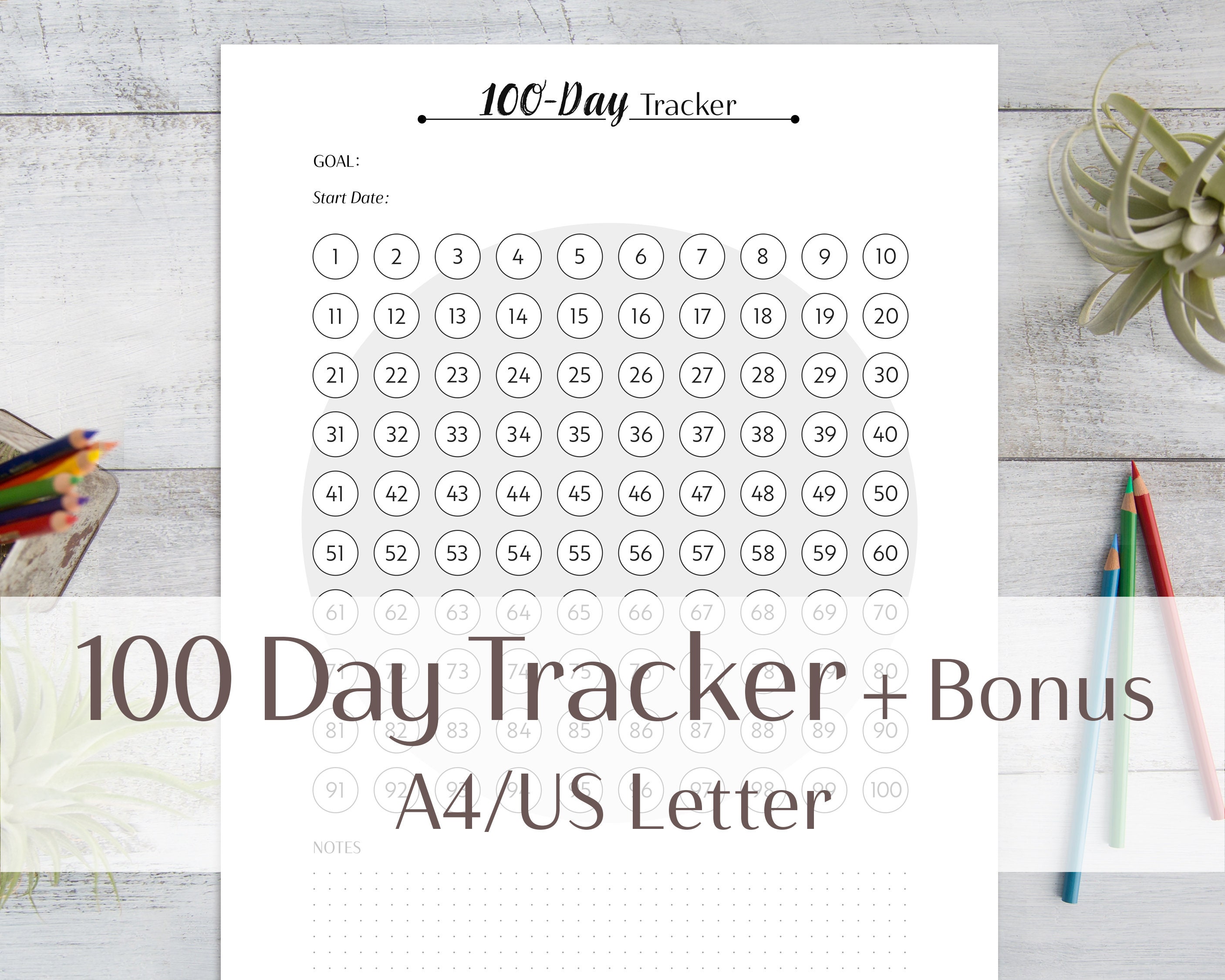 100 Day Tracker Printable A4 / US Letter 100-day Challenge - Etsy Australia