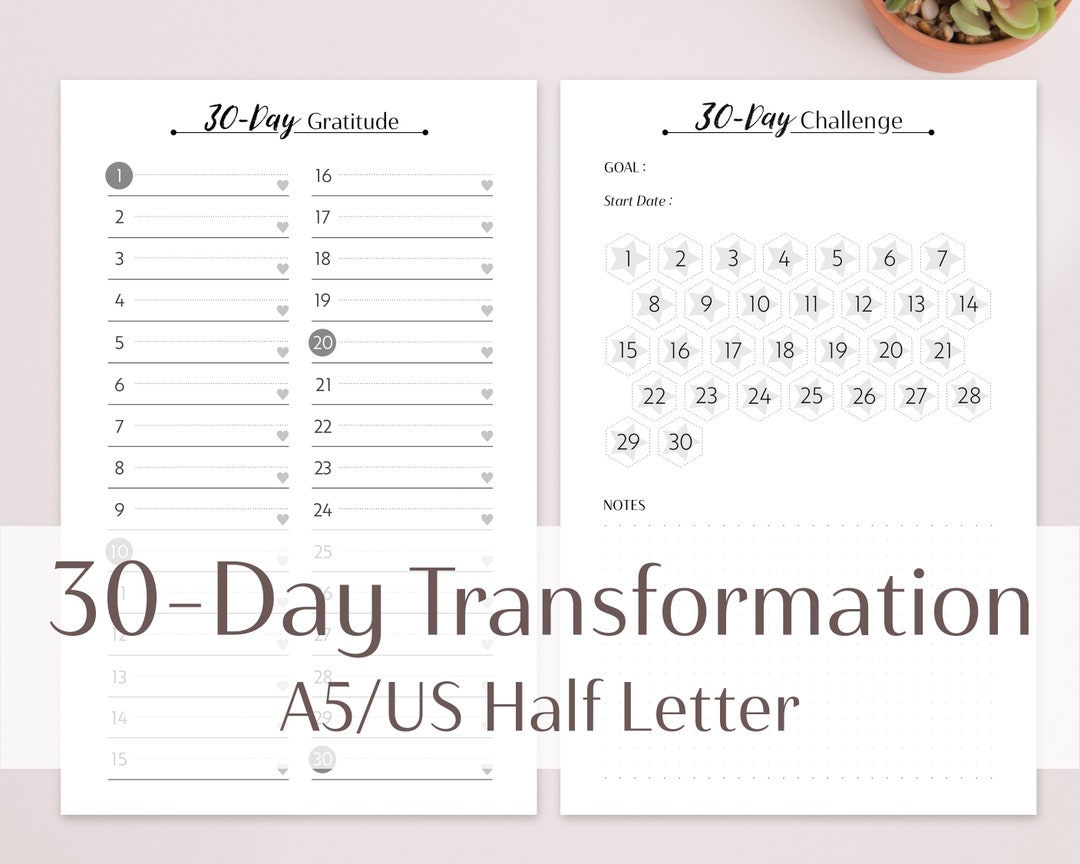 30-day Transformation Printable US Half Letter / A5 - Etsy
