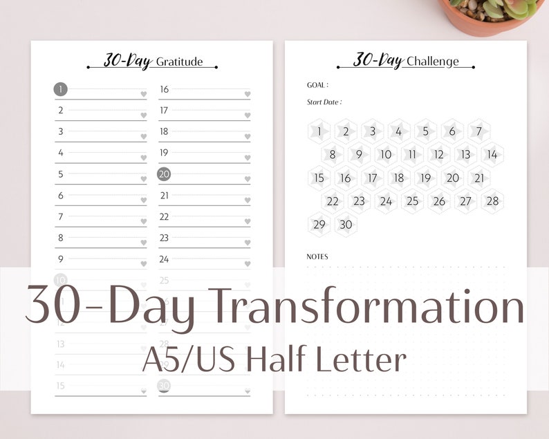 30-day Transformation Printable US Half Letter / A5 - Etsy