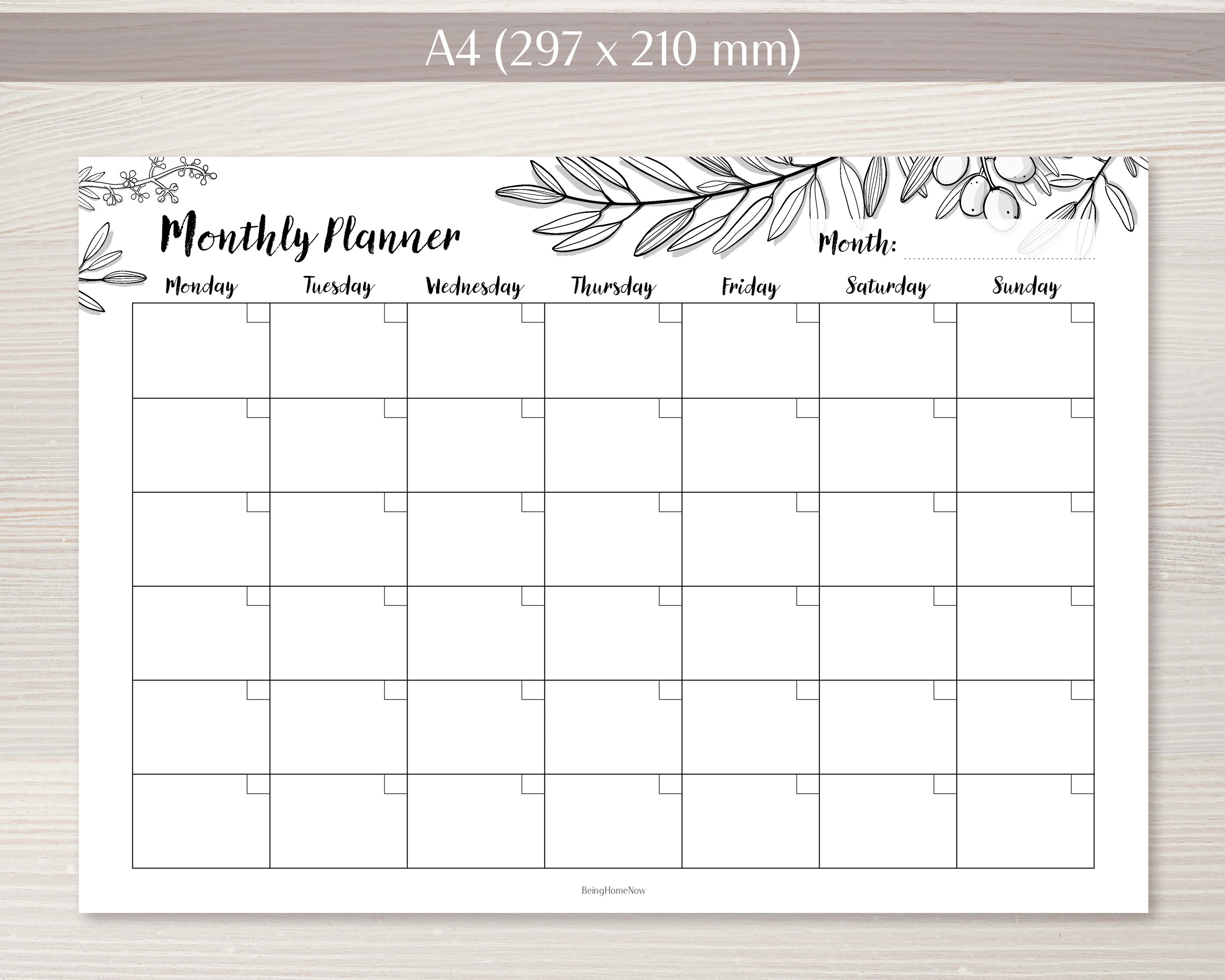 Monthly Planner Printable | Undated Calendar | Monthly Planner ...