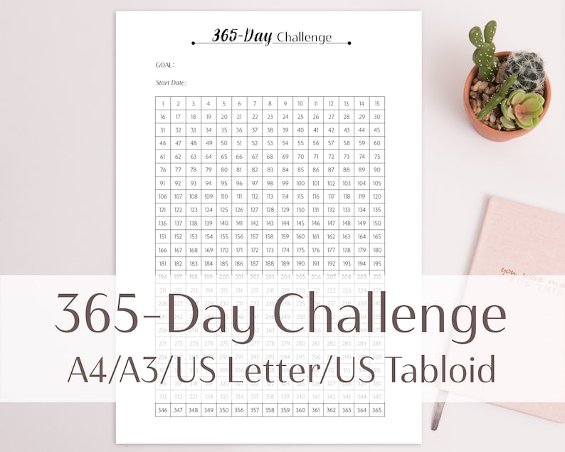 365 Day Challenge Printable A3 / A4 / US Tabloid / US Letter - Etsy