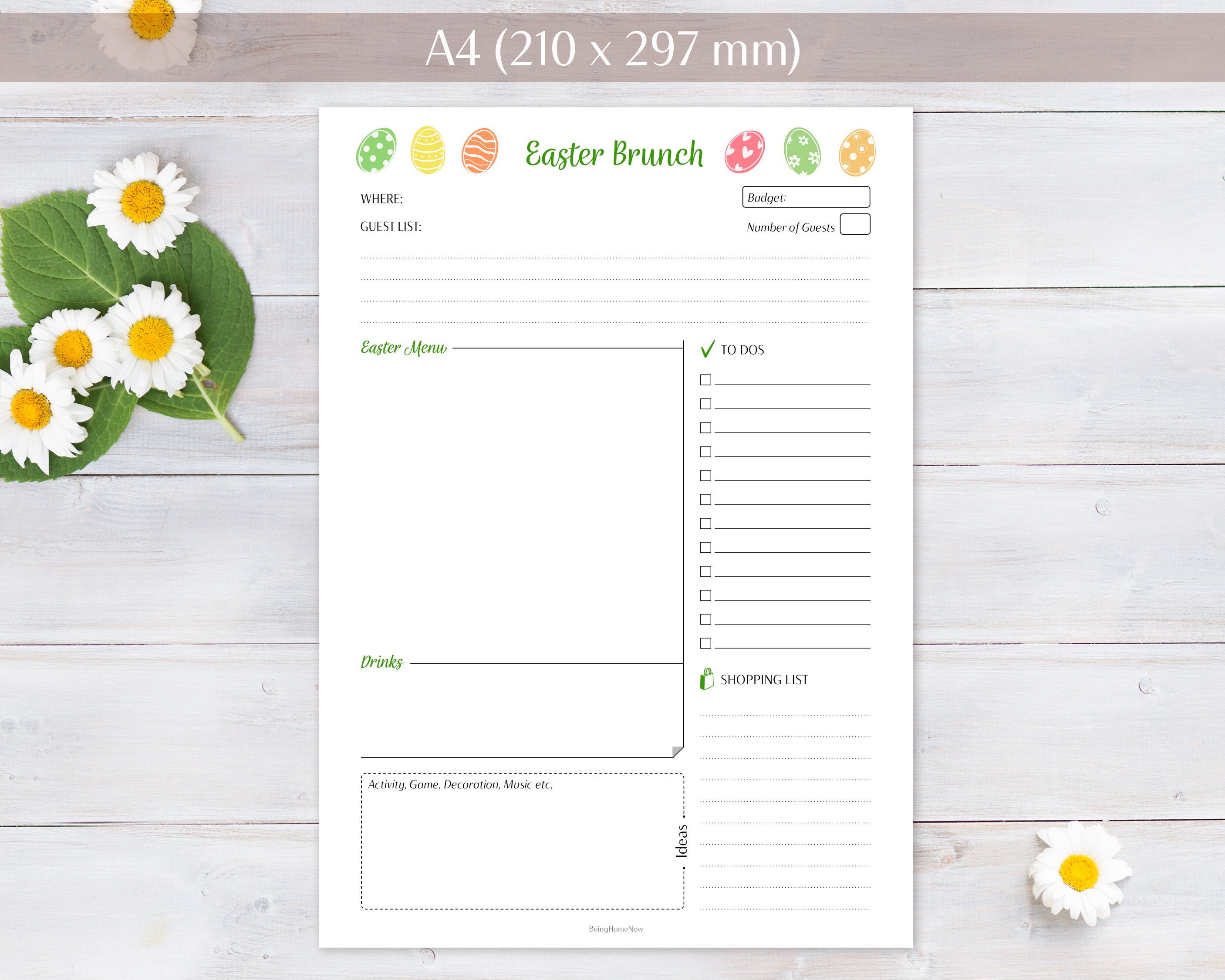 Easter Brunch Plan Printable, A4 US Letter, Home Planner, to Dos ...